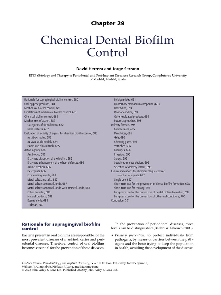 Chemical Dental Biofilm Control: Chapter 29 | PDF | Periodontology | Medical Specialties