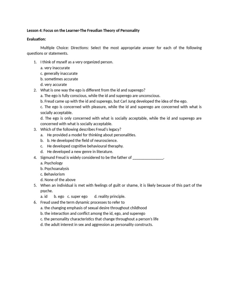 Lesson 4 | PDF | Id | Sigmund Freud