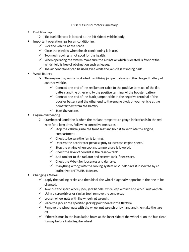 L300 Mitsubishi Motors Summary | PDF | Motor Oil | Nut (Hardware)