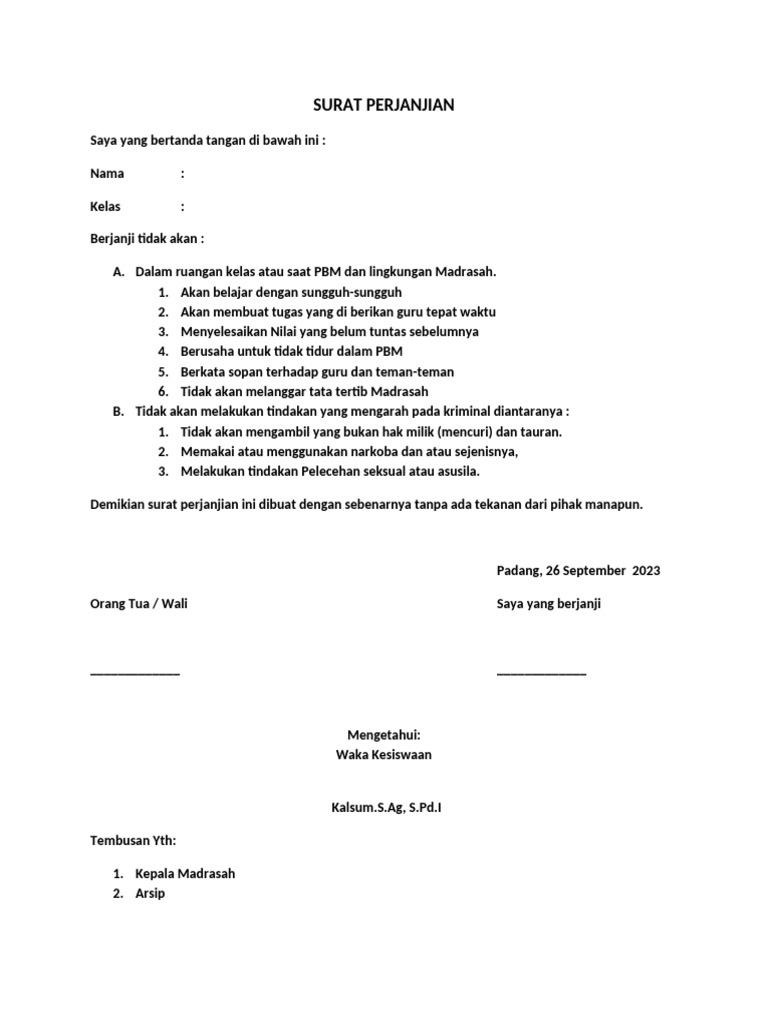 SURAT PERJANJIAN Siswa | PDF