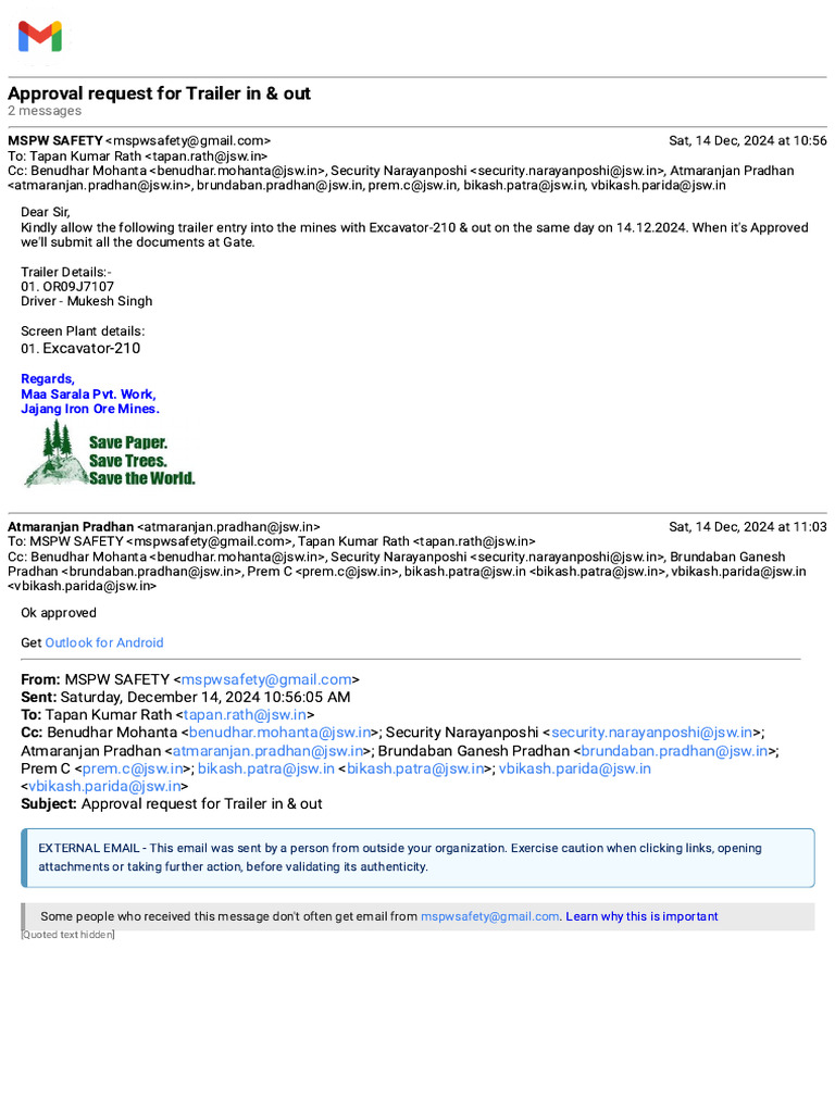 Gmail - Approval Request For Trailer in & Out. | PDF