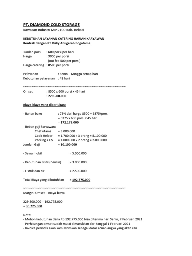 Proposal Diamond Cold Storage | PDF