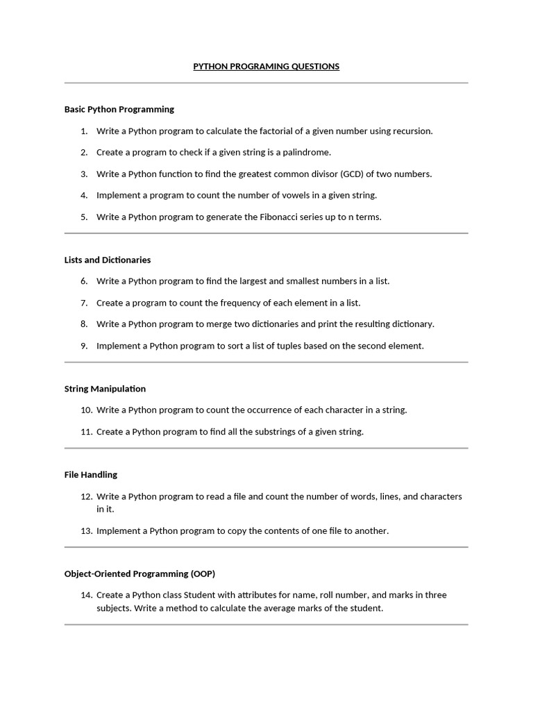 Python Programming Questions | PDF