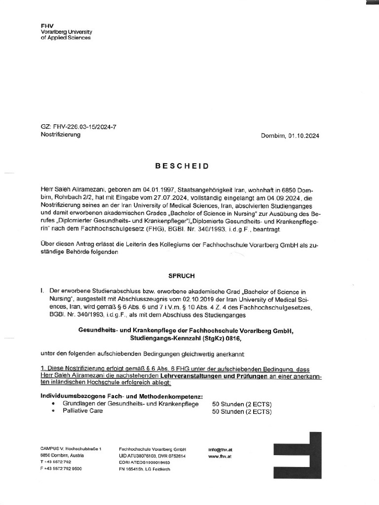 Bescheid Der Nostrifizierung | PDF
