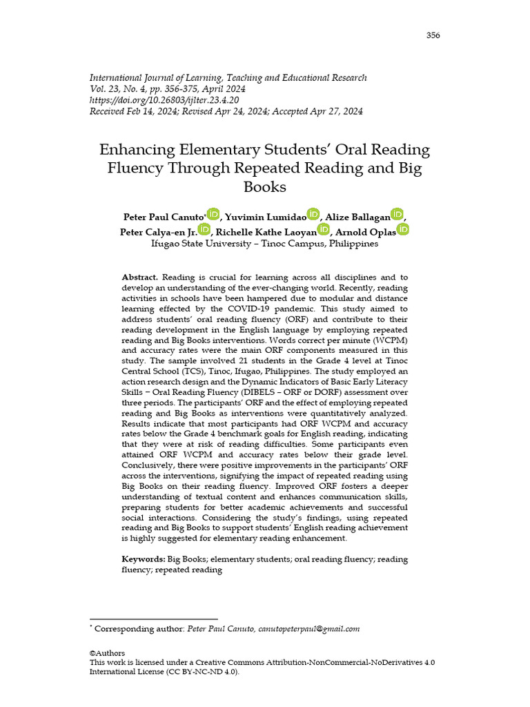 Boosting Oral Reading Fluency in Students | PDF | Reading Comprehension | Cognition