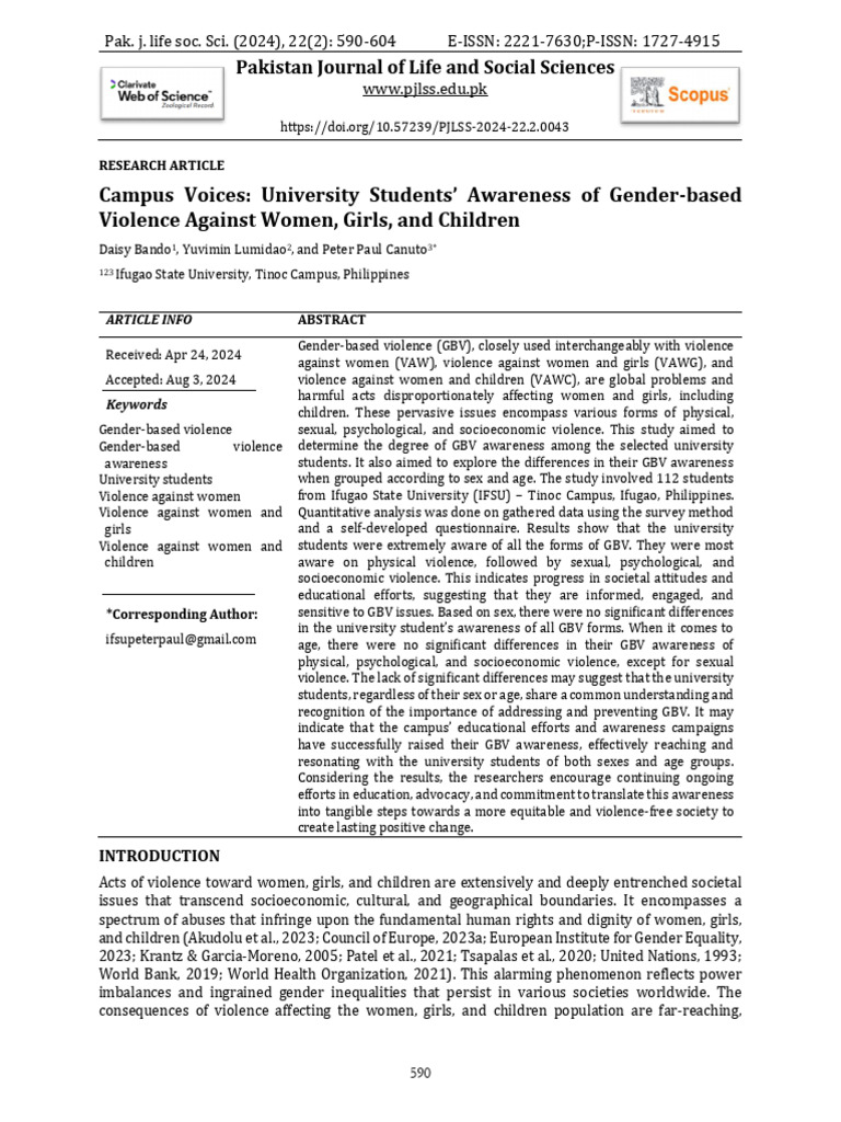 Campus Voices: University Students’ Awareness of Gender-based Violence Against Women, Girls, and ...