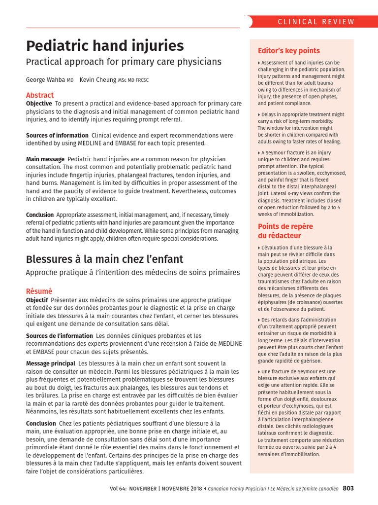 Pediatric Hand Injuries: Practical Approach For Primary Care Physicians ...