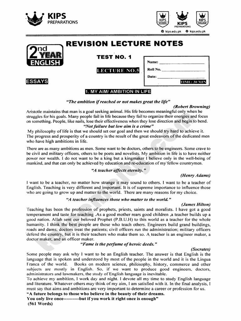 2nd Year English Essay | PDF