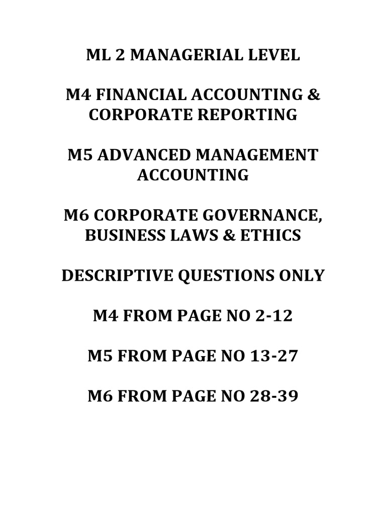 ML2 Managerial Level Descriptive Questions File | PDF | Inventory | Equity (Finance)