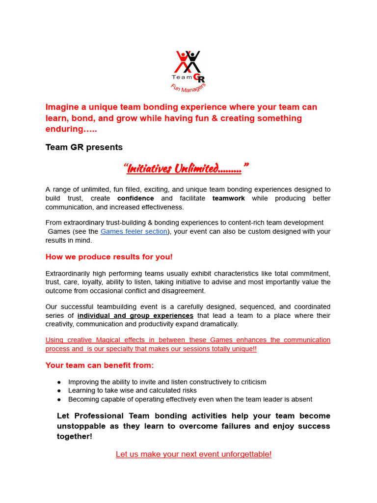 Unique Team Bonding Experiences | PDF | Communication | Nonverbal ...