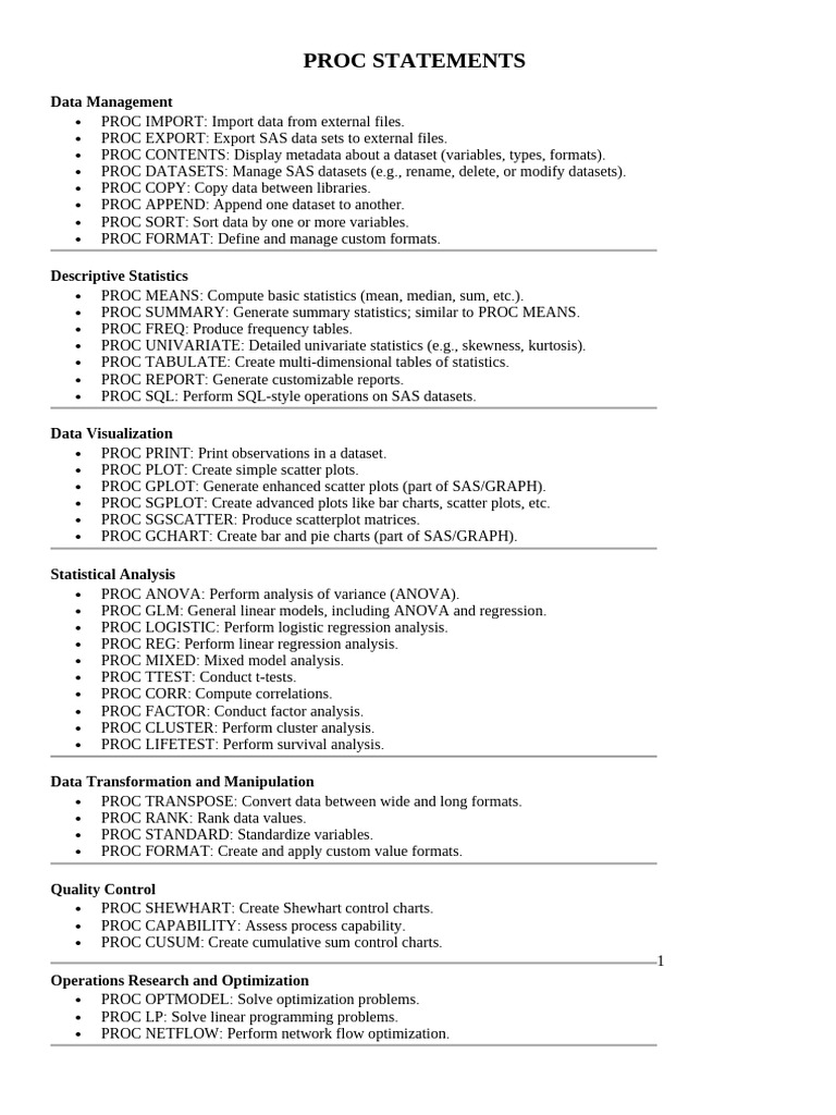 PROC STATEMENTS | PDF | Time Series | Sas (Software)