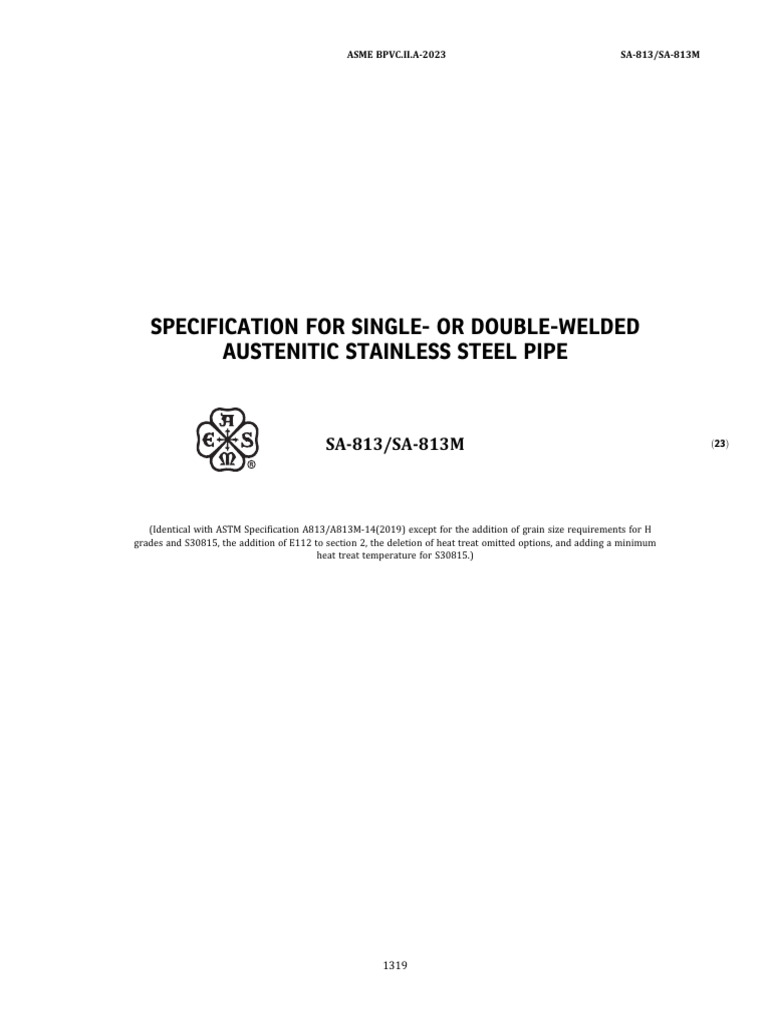 SA813 | PDF | Pipe (Fluid Conveyance) | Materials