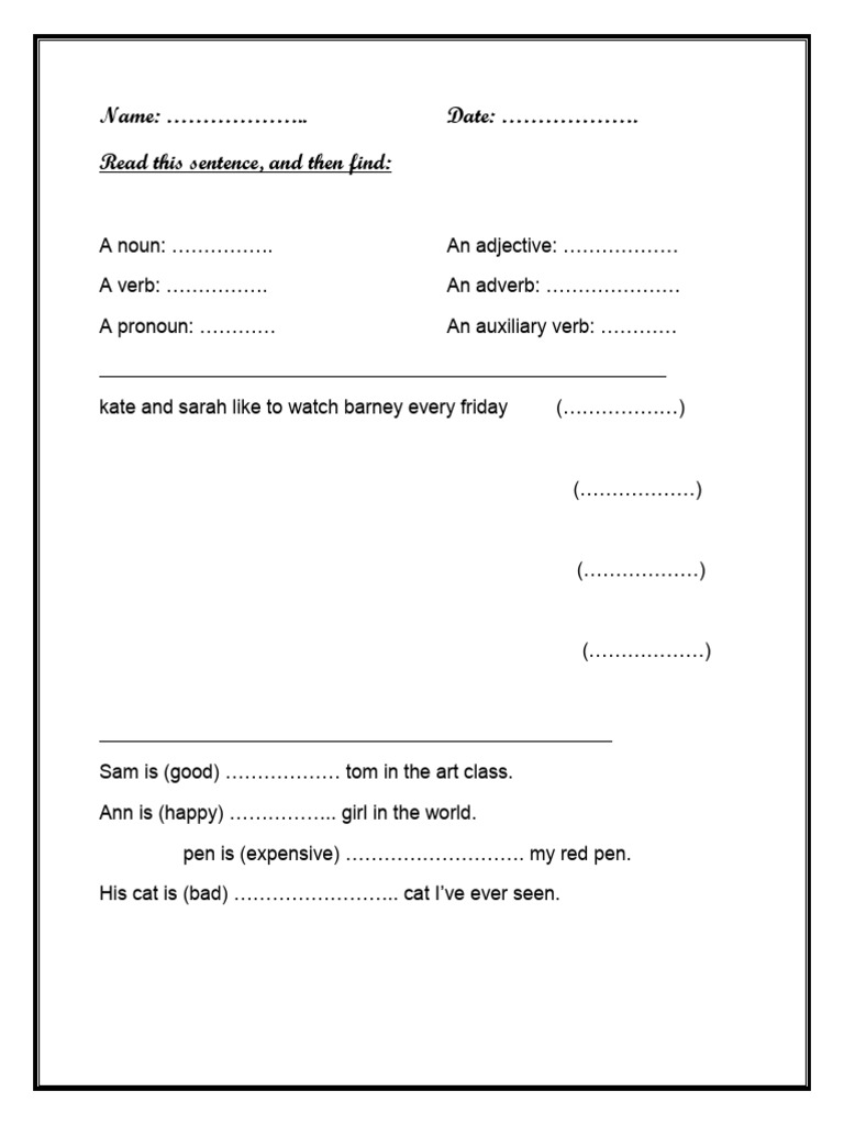 Grammar Sheet 1 | PDF