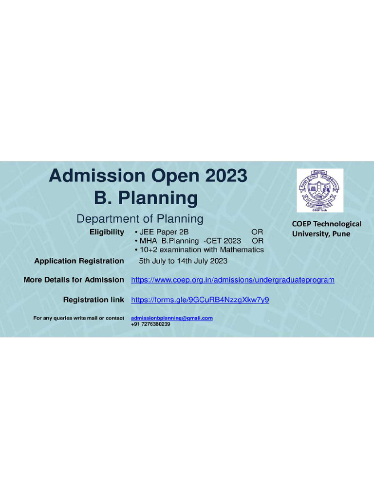 Admission-Flyer B.Planning | PDF
