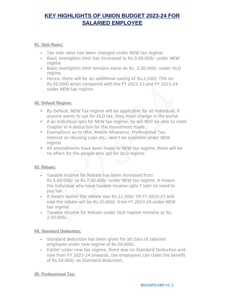 BDCinfo-Key Budget Points 2023 | PDF | Income | Economies