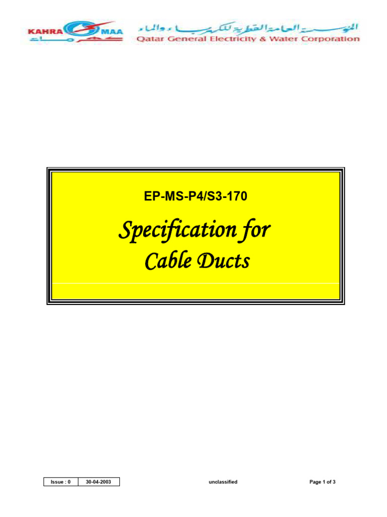 EP-MS-P4-S3-170 - Cable Ducts - KM Material Spec | PDF | Specification (Technical Standard ...