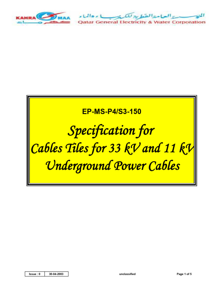 EP-MS-P4-S3-150 - Cable Tiles For 33 KV and 11 KV Underground Power ...