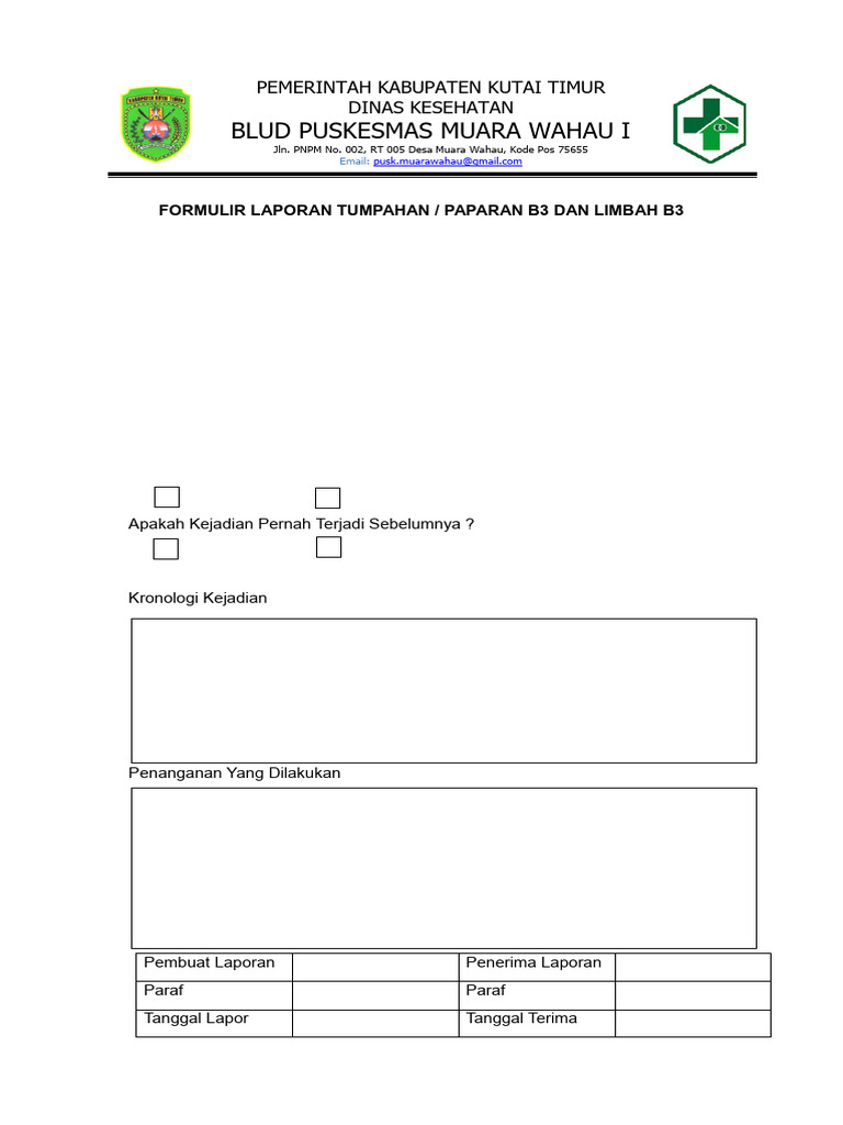 Formulir Laporan Tumpahan B3 Puskesmas | PDF