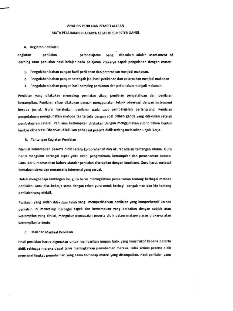 Analisis penilaian pembelajaran | PDF