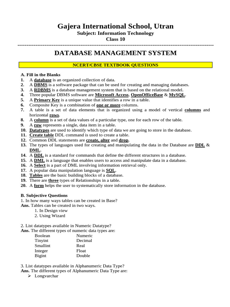 03 Database Management System Important Questions Answers | PDF | Databases | Relational Database
