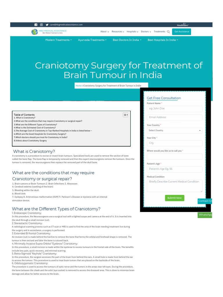 Craniotomy Surgery For Treatment of Brain Tumour in India | PDF ...