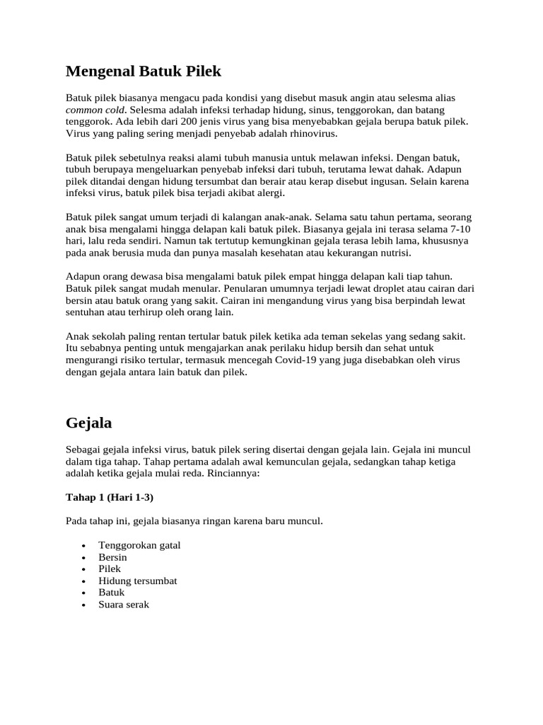 Materi Mengenal Batuk Pilek | PDF