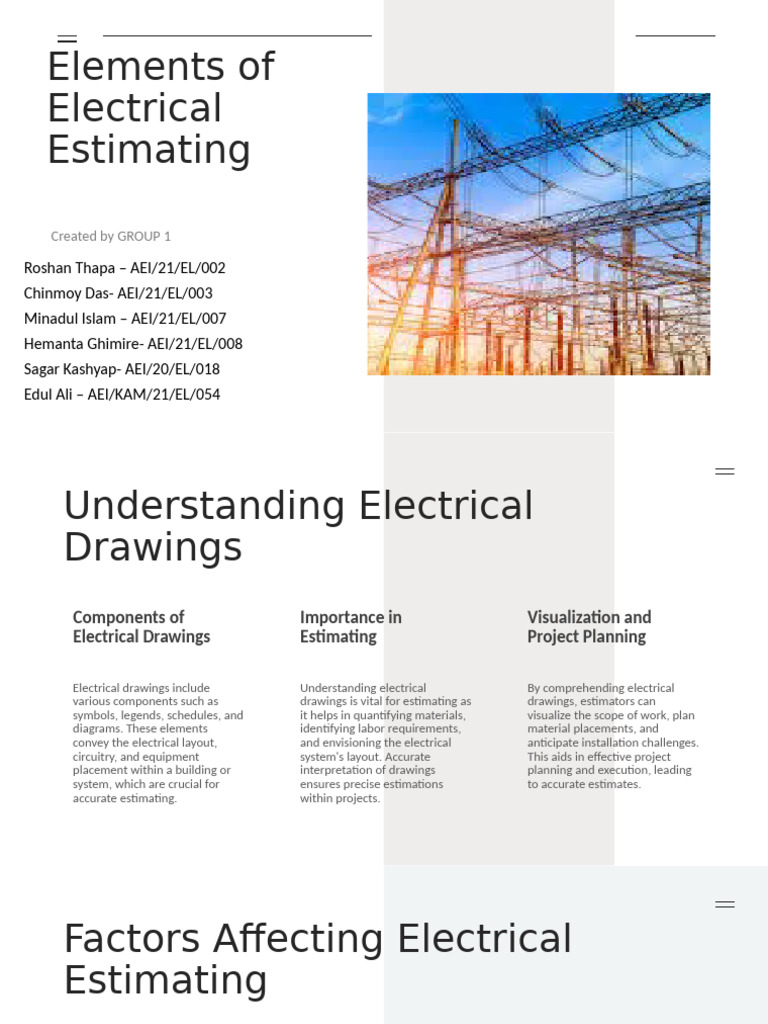 Elements of Electrical Estimating | PDF | Workforce Productivity | Life Cycle Assessment