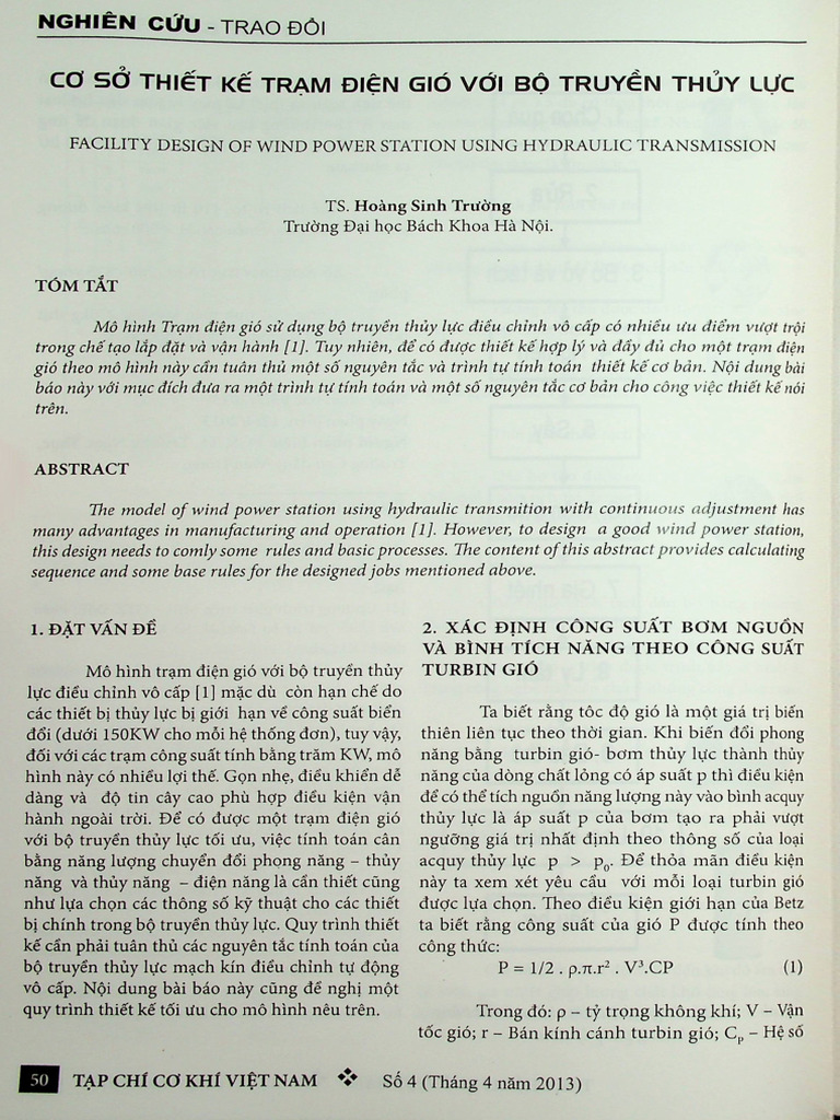 Co So Thiet Ke Tram Dien Gio Voi Bo Truyen Thuy Luc | PDF