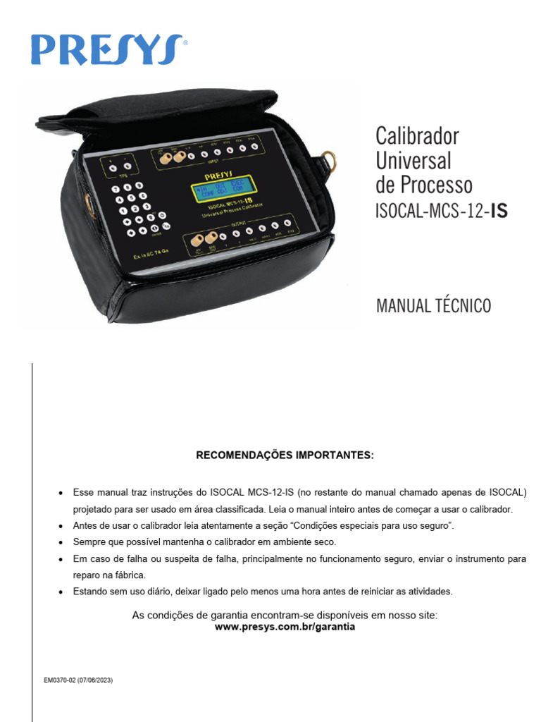 Calibrador Universal de Processo Seguranca Intrinseca Isocal Mcs 12 Is Manual | PDF