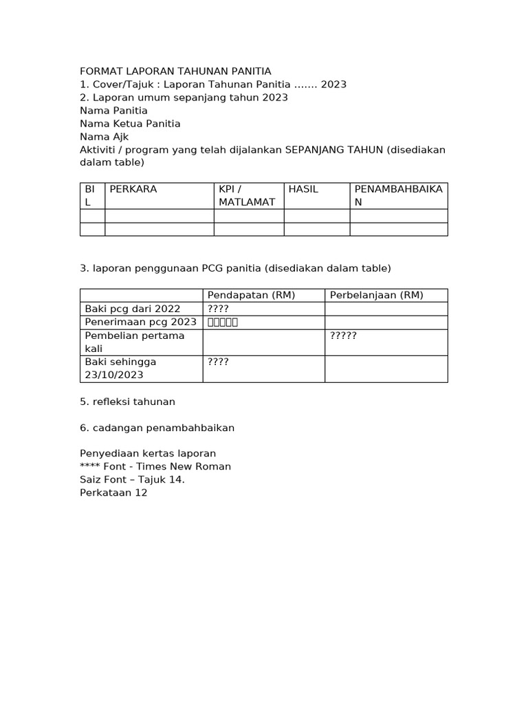 Format Laporan Tahunan Panitia | PDF