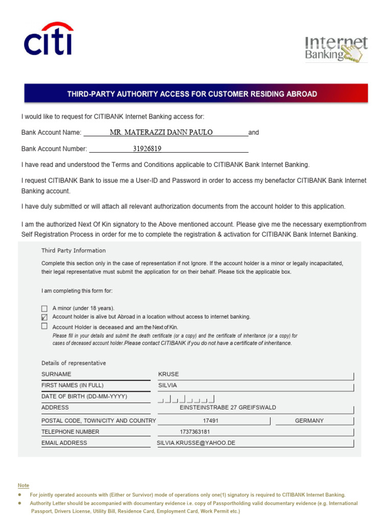 Third Party Authorization Form | PDF | Online Banking | Banks & Banking