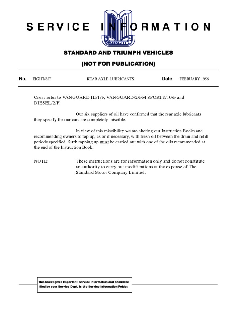 Triumph Service Bulletin 1956 | PDF | Brake | Vehicle Technology