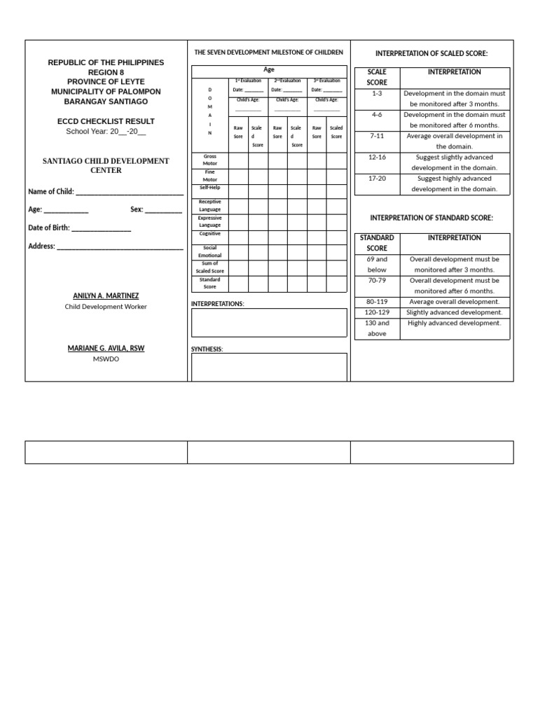 ECCD Checklist Result | PDF | Human Development | Neuroscience