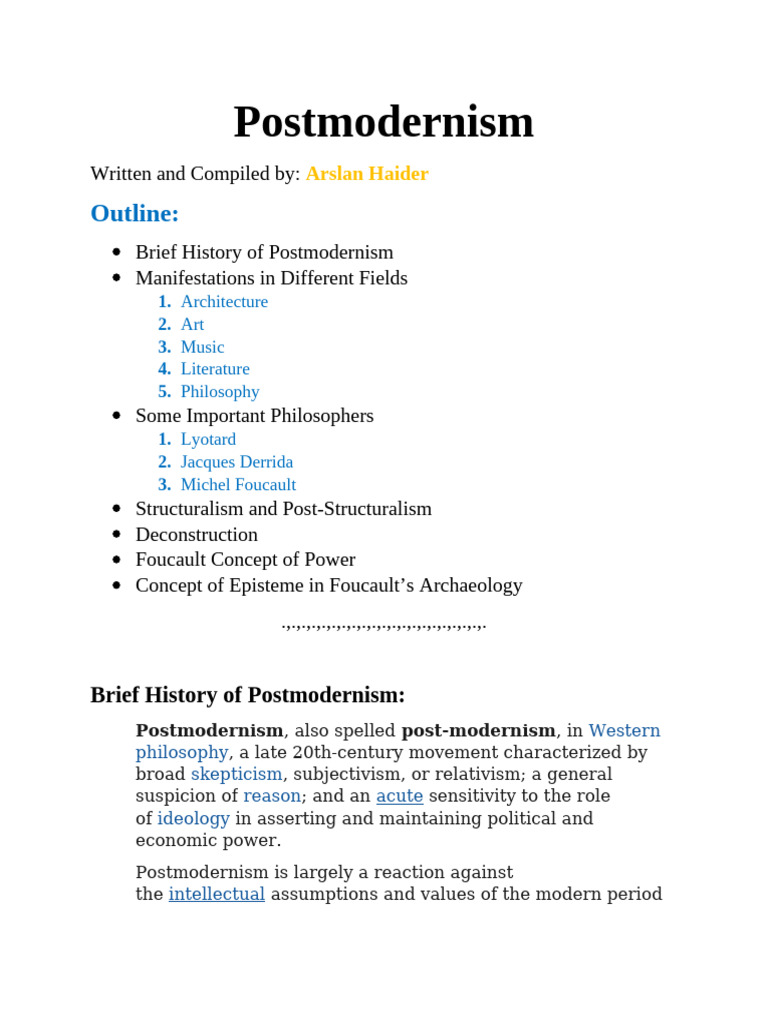 Postmodernism Assignment | PDF | Postmodernism | Deconstruction
