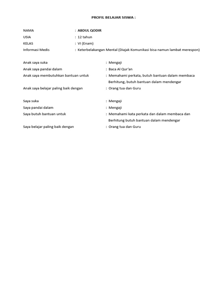 Profil Belajar Siswa | PDF