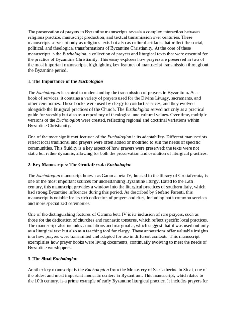 Byzantine Manuscripts and Prayer Preservation | PDF | Liturgy | Manuscript