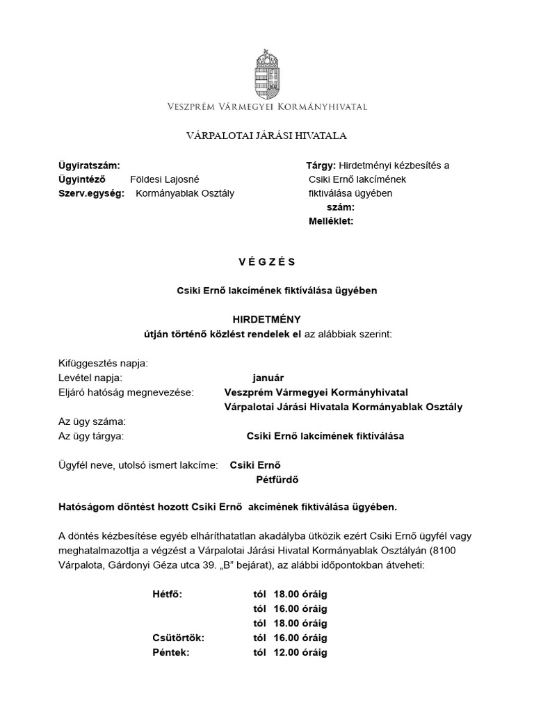 Vajh Ve08 Kab 3498 3 2024 Hirdetmeny | PDF