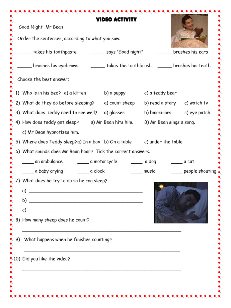 Good Night MR Bean Video Activity | PDF