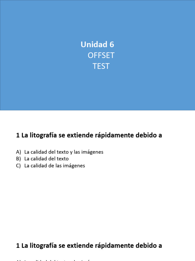 UD 6 Offset - Test | PDF | Diseño de comunicacion | Procesos industriales