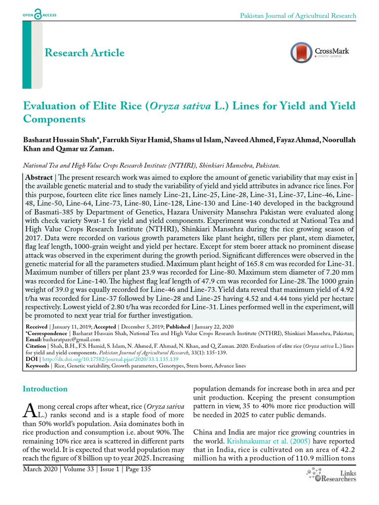 Evaluation of Elite Rice Lines for Yield | PDF | Rice | Plant Breeding