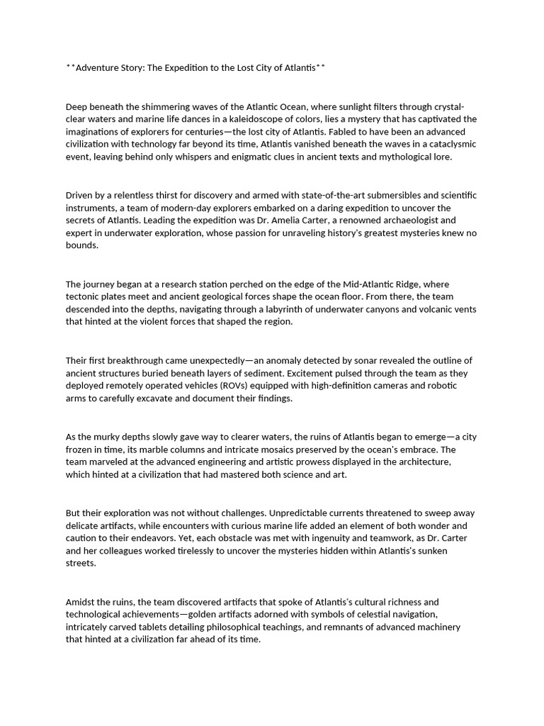 Adventure Story Ws Dan Ka Essay | PDF | Atlantis | Earth Sciences