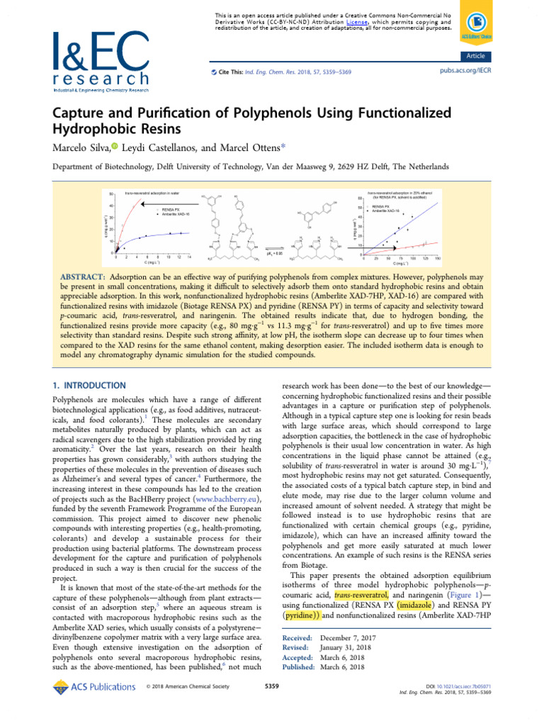 Capture and Puri Cation of Polyphenols Using FunctionalizedHydrophobic Resins | PDF | Adsorption ...