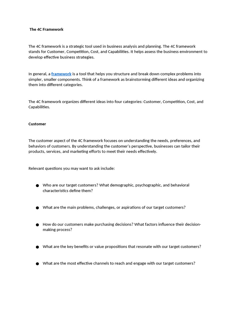 The 4C Framework | PDF | Swot Analysis | Pricing
