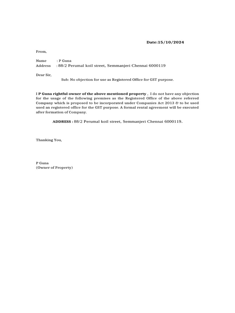 No Objection Certificate - Format | PDF