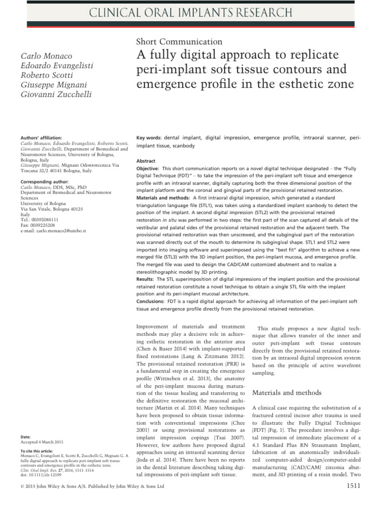 A Fully Digital Approach To Replicate Peri-Implant Soft Tissue Contours ...