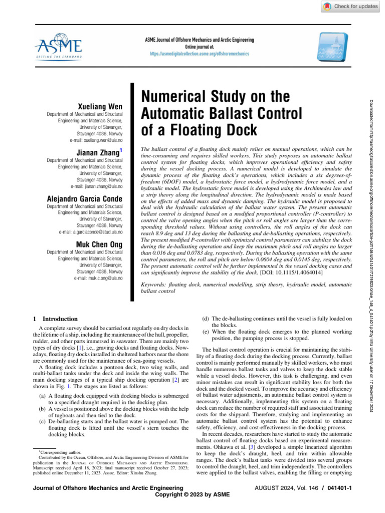 Numerical Study on the Automatic Ballast Control of a Floating Dock ...