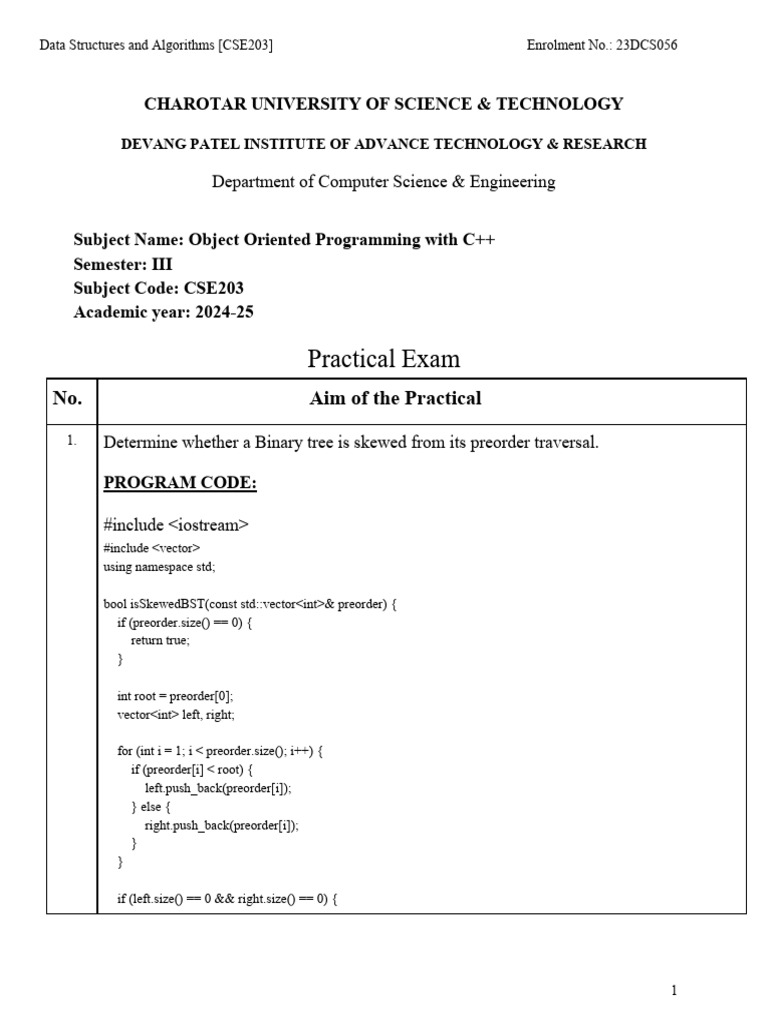 23 Dcs 056 Dsapracticalexam | PDF | Namespace | Computer Programming