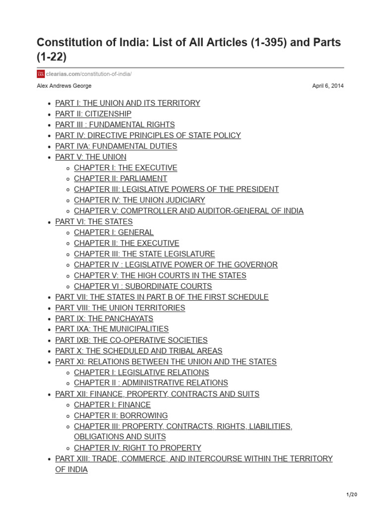Constitution of India: Articles & Parts List | PDF | Supreme Court Of ...