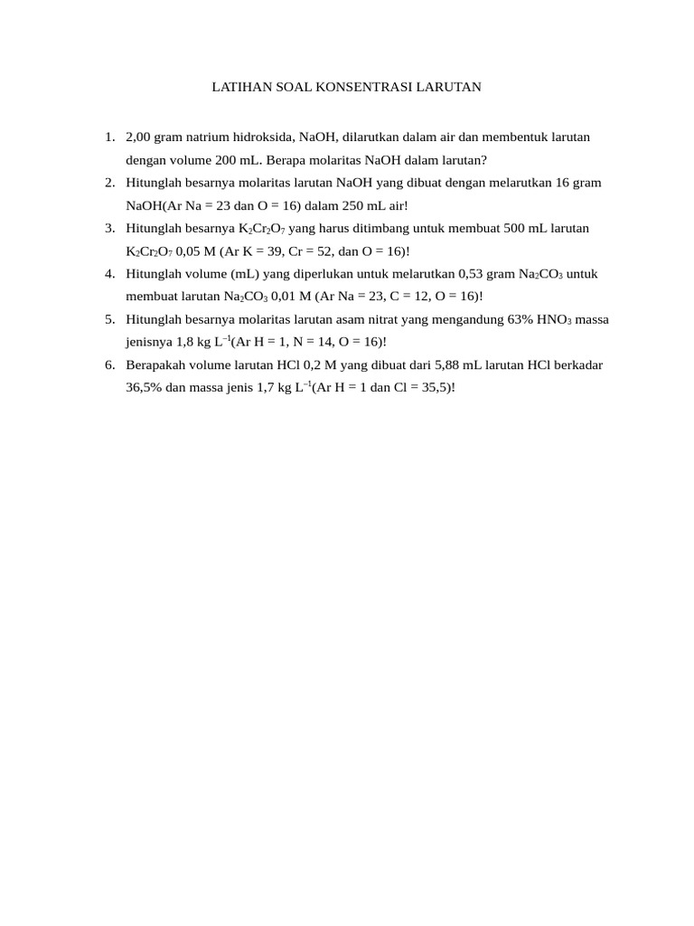 Latihan Soal Konsentrasi Larutan | PDF