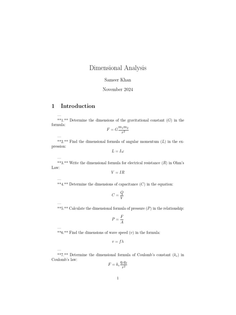 Dimensional Analysis | PDF | Momentum | Torque